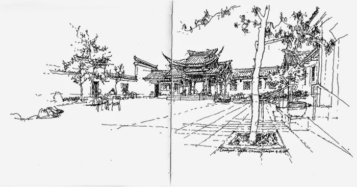 Urban Sketchers Seattle: Spring Courtyard of Seattle's Chinese Garden