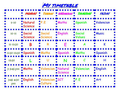PICK ENGLISH WITH TICs: Our timetable. School subjects. Colegio Santo ...