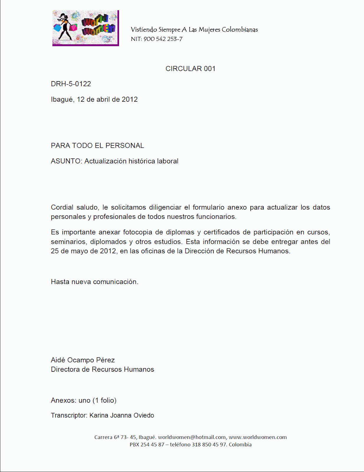 unidad de correspondecia: ...Memorando...Circular...