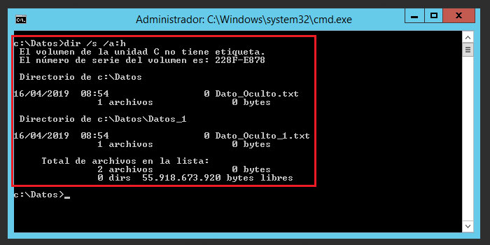 Pantallazos.es: Windows CMD: Listar por pantalla archivos ocultos ...