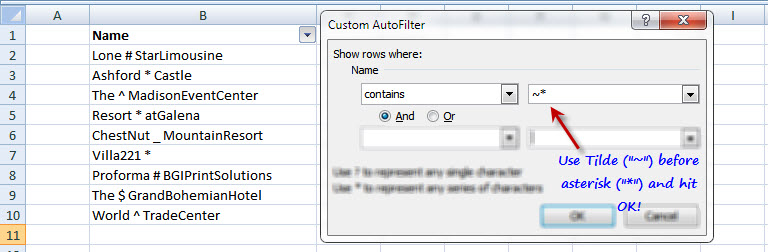 Microsoft Excel Tips Filter Asterisk Character Microsoft Excel Tips Filter Asterisk Character