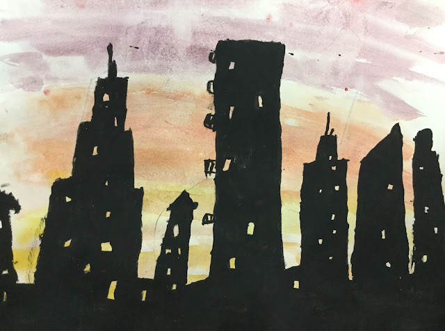 14er Art : Sunset Cityscapes - Art Lesson 3rd-5th Grade