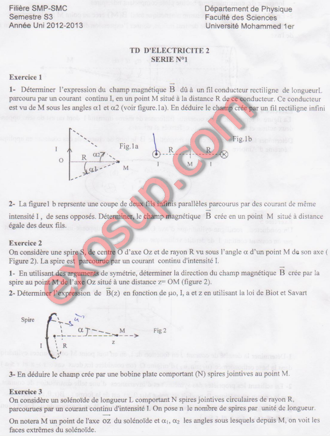 FS-Oujda Séries TD Magnétisme Avec Corrigé SMP S3 - ExoSup