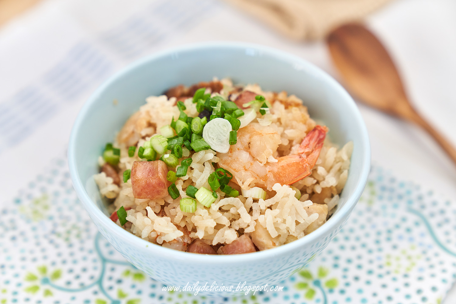dailydelicious: Four friends Rice: Rice with Chinese sausage, chicken ...