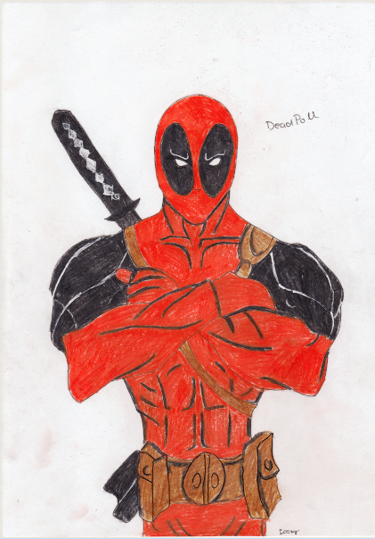 loony blog.: #8 Moje rysunki! DeadPool, Olsikowa, Zamyślona w książkach