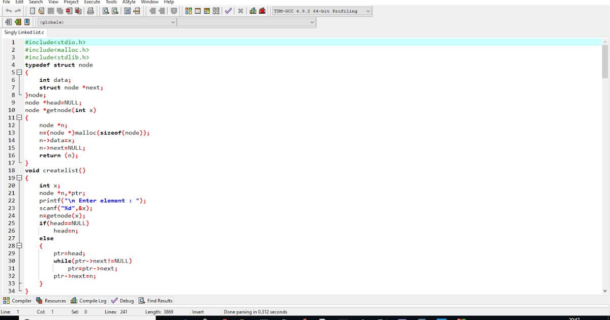 C-Program of Singly Linked List