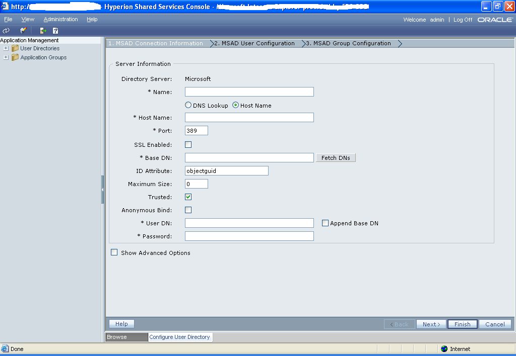 A Page in a Hyperion Book...: Shared Services MSAD Configuration setup