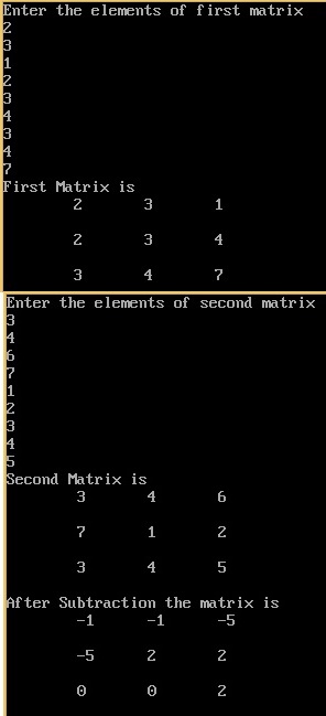 Matrix Subtraction in C ~ CSPrograms4u