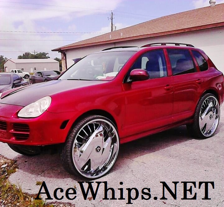 Ace-1: Polk County Candy Red Porsche Cayenne on 30" DUB ZIG-ZAG Floaters