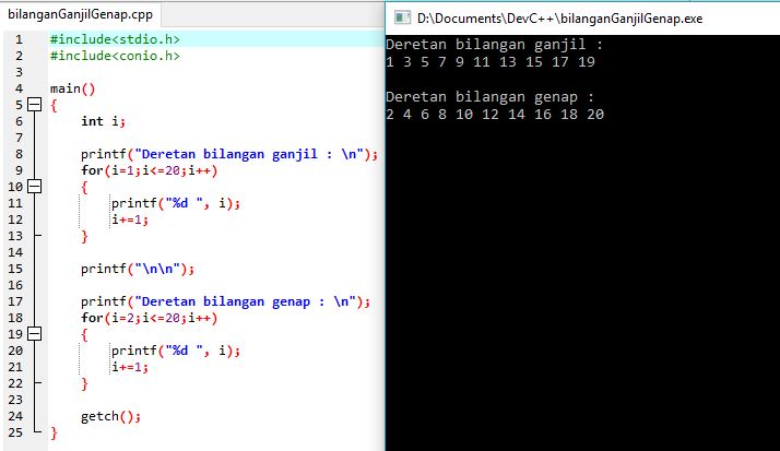 Program C : Menampilkan Bilangan Ganjil dan Genap