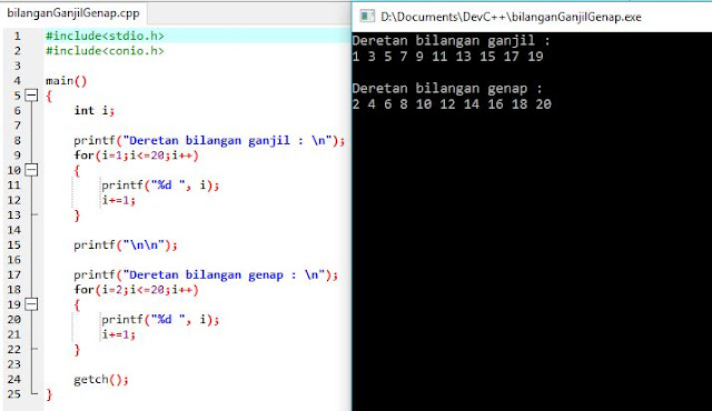 Program C : Menampilkan Bilangan Ganjil dan Genap