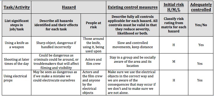 PHM Productions: RISK ASSESSMENT