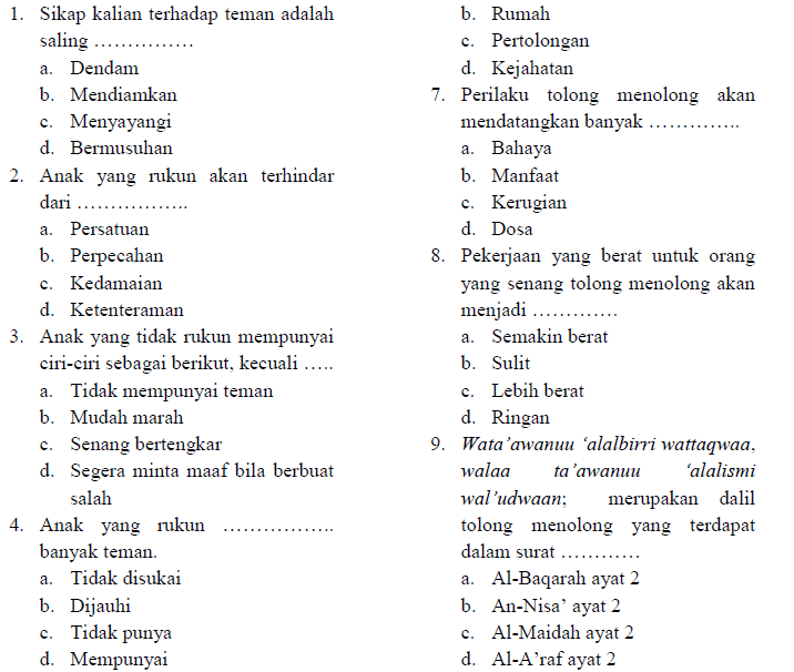 Kumpulan Soal Latihan Contoh Soal Uts Aqidah Akhlak Kelas Sd Mi Hot