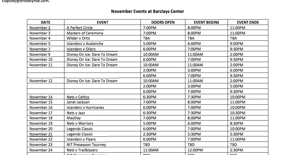 Barclays Center November 2017 event calendar: 29 ticketed events