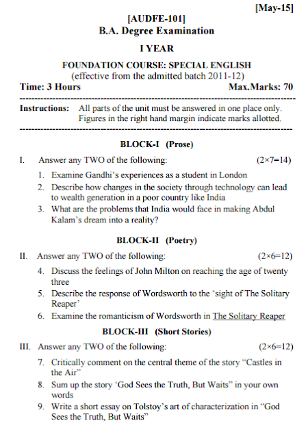 GITAM University BA SPECIAL ENGLISH May 2015 Question Paper ...