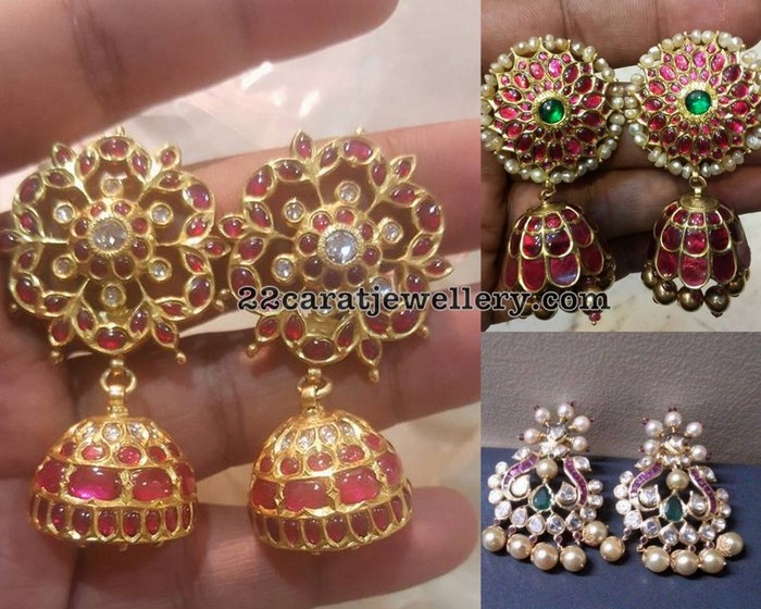 Floral Style Large Ruby Jhumkas - Jewellery Designs