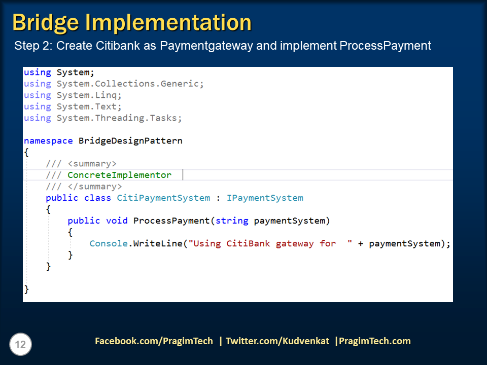 Sql server, .net and c# video tutorial: Bridge Design Pattern - Slides