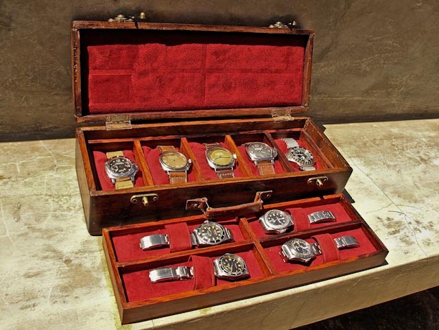 hamilton leather watch straps: Real vintage wooden watch collector boxes