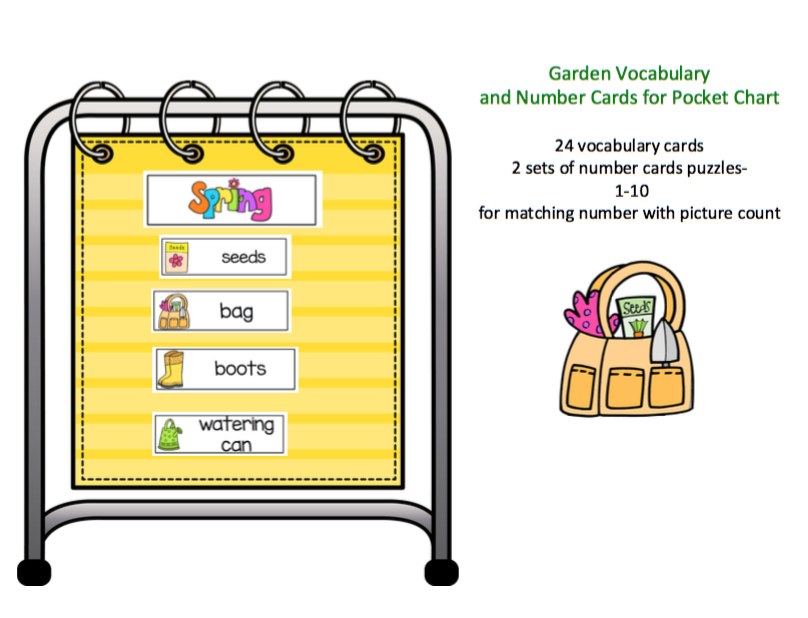 Garden Vocabulary and Number Cards for Pocket Charts ~ Preschool Printables
