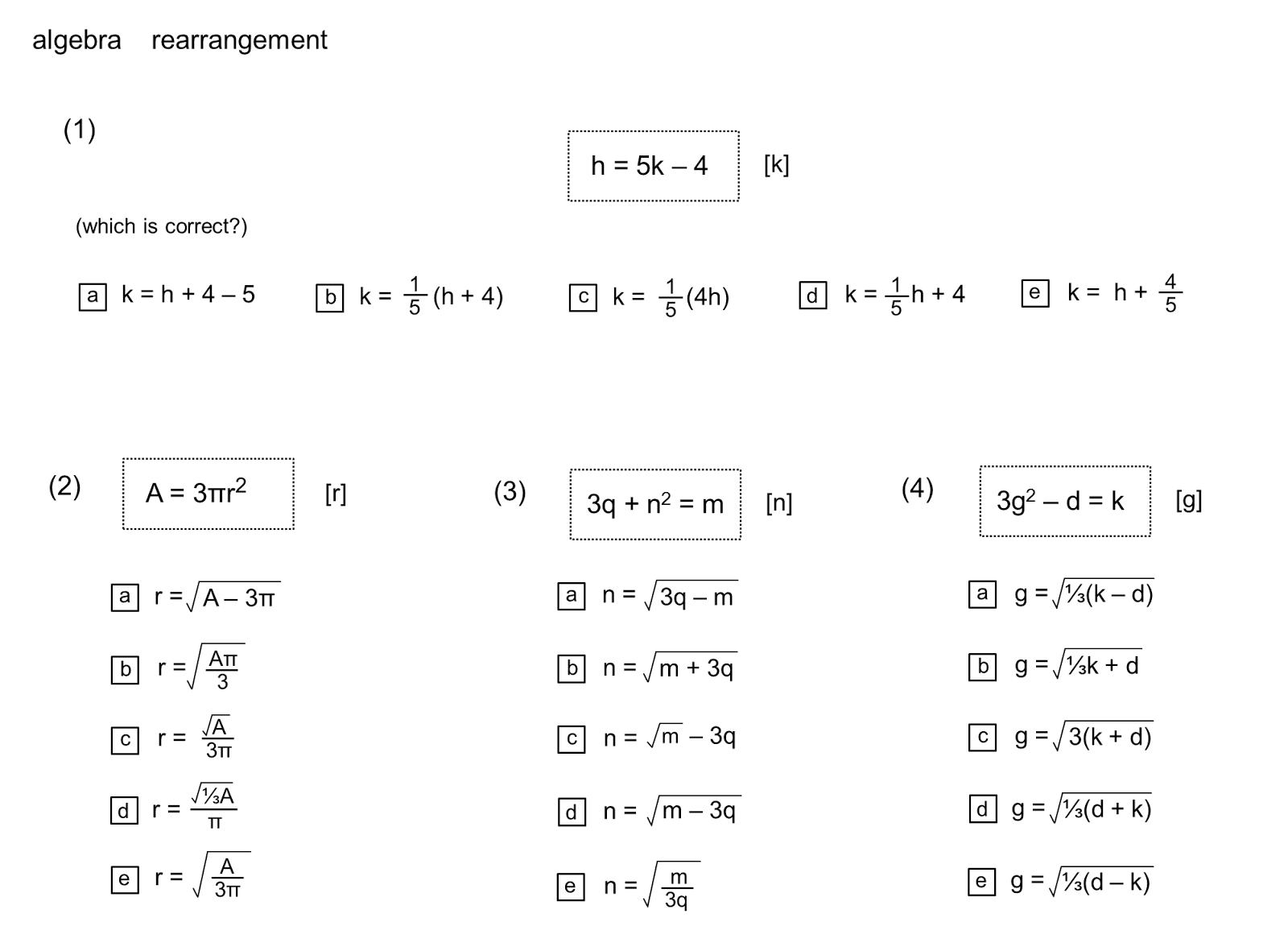 MEDIAN Don Steward mathematics teaching: rearrangement quiz questions