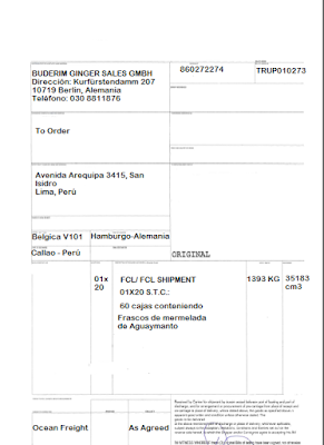 Mermelada de Aguaymanto: Documentos de transporte marítimo