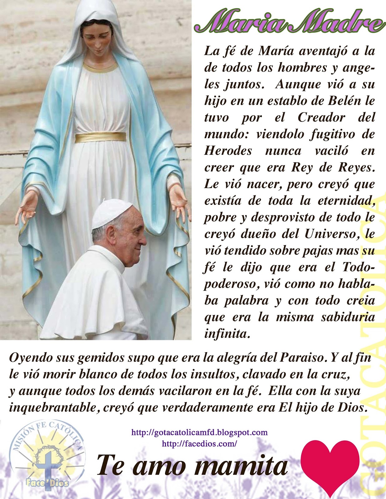 GOTA Católica-Gotas de Dios: Te amo mamita María!