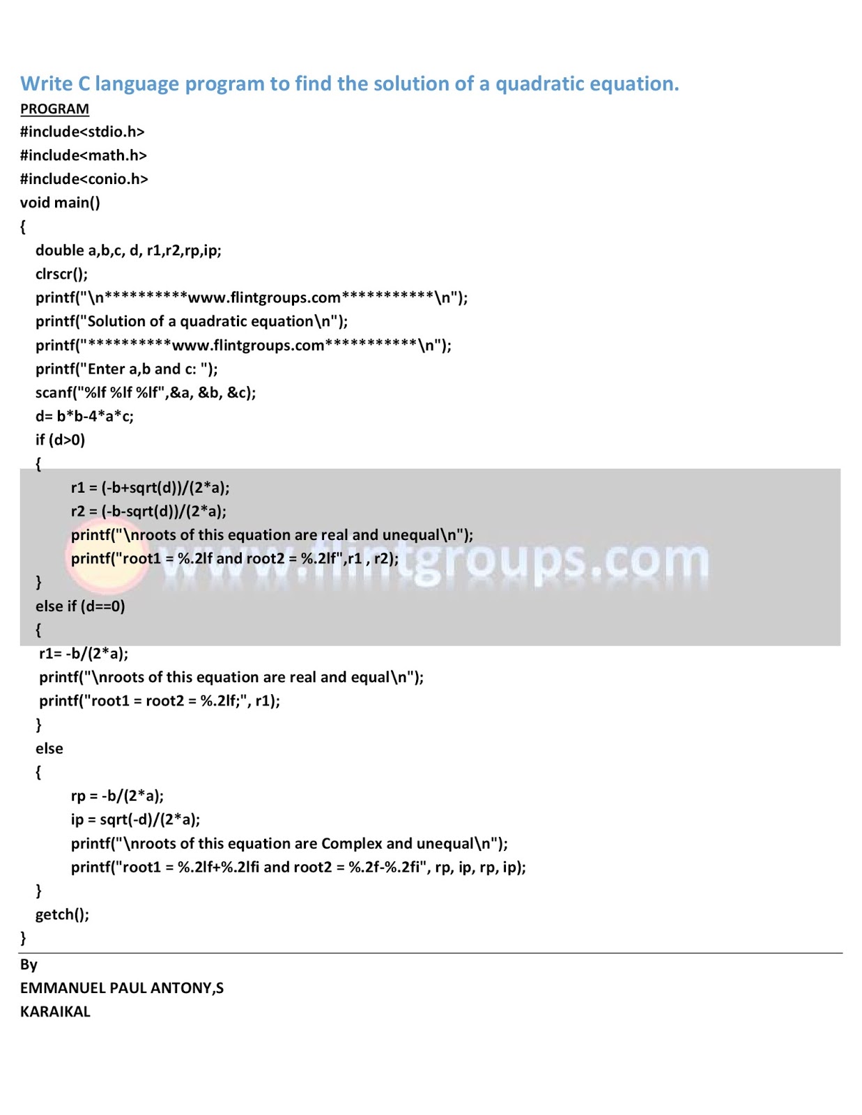 C Program To Find Quadratic Equation - newlineco