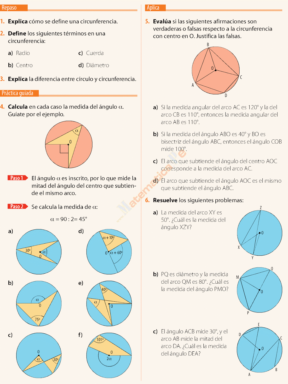 ANGULOS Y SEGMENTOS EN LA CIRCUNFERENCIA EJERCICIOS RESUELTOS DE ...