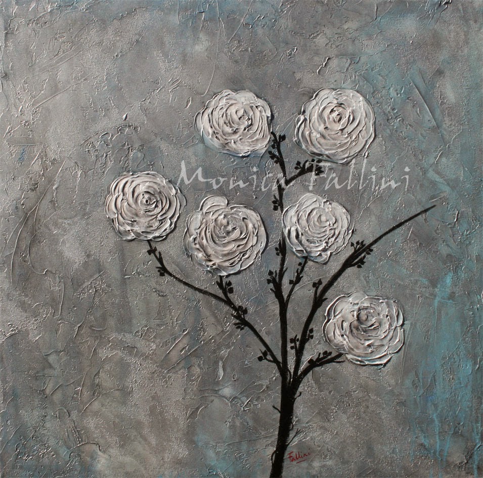 Paintings by Monica Fallini: White Poppies and pearl Roses floral art ...