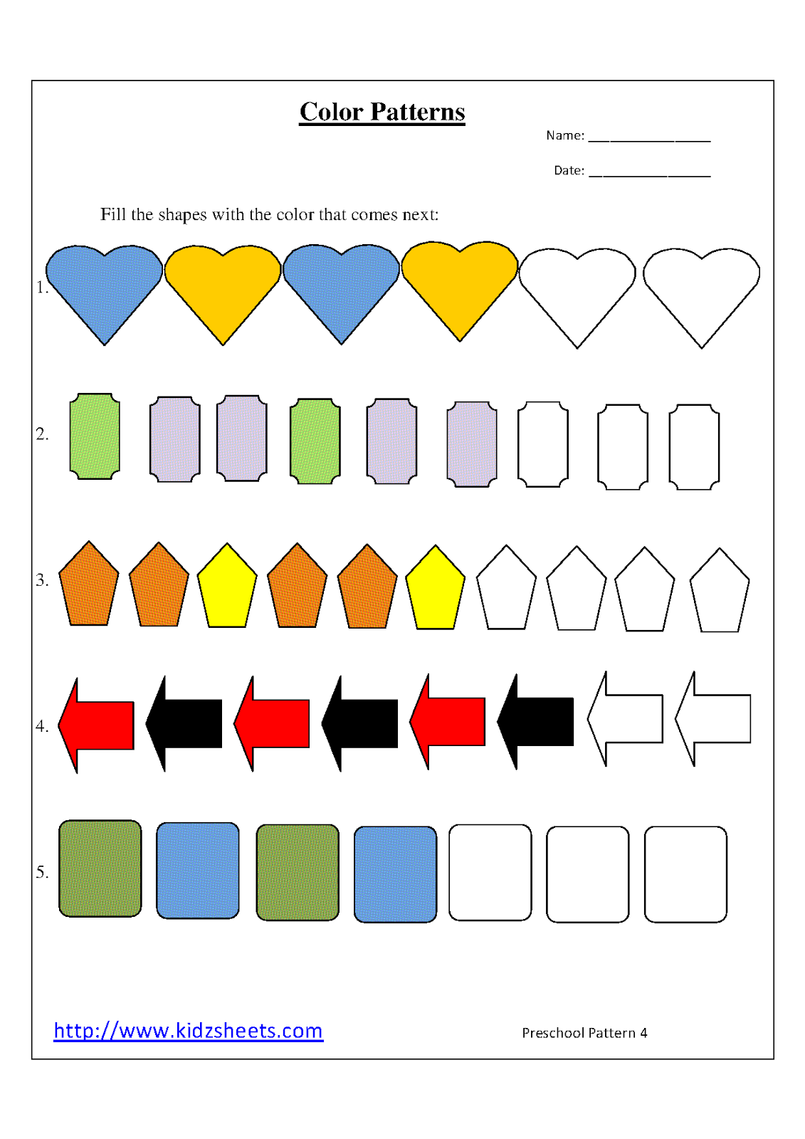 Color Pattern Worksheets Color Pattern Worksheets