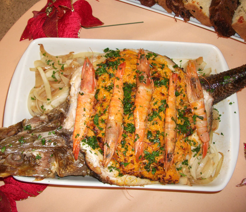 Robalo Assado com Recheio de Camarão e Abóbora