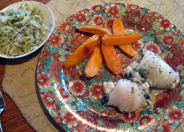 the-jill-of-all-trades: rolled fillet of sole with sweet potato oven fries