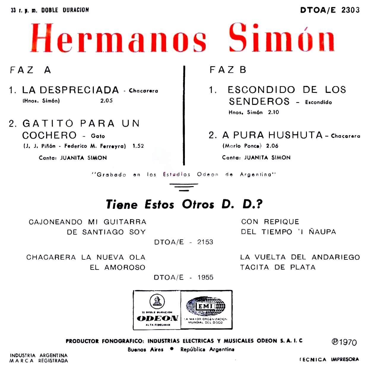 Folklore del NOA: LOS HERMANOS SIMÓN - HERMANOS SIMÓN - La despreciada ...