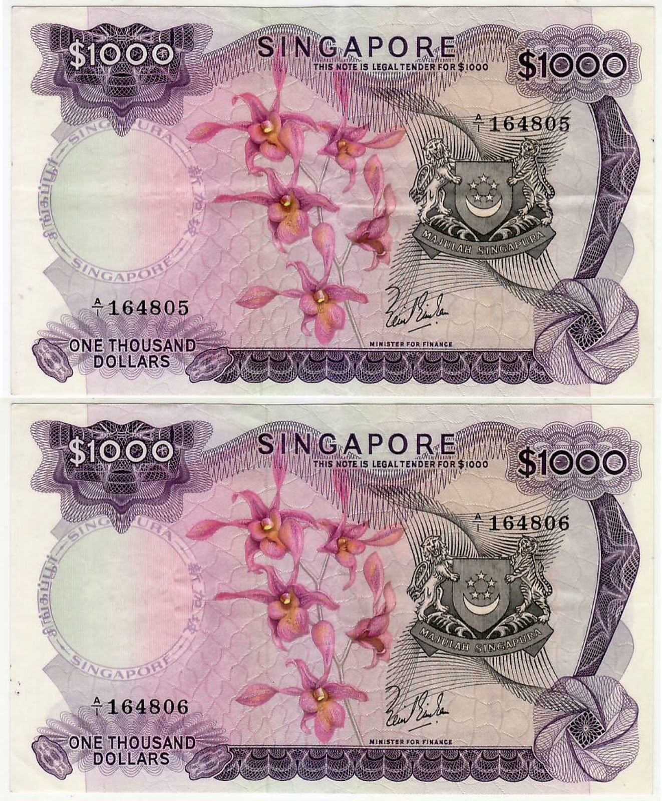 Singapore Banknotes Corner: Singapore Orchid $1000 Banknotes 164805 ...