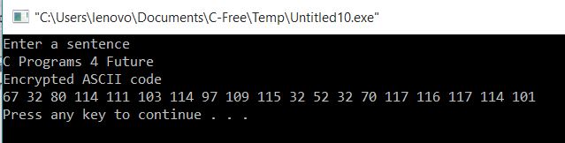 All C Programs: Program 211:Encryption using ASCII code in C