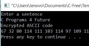 All C Programs: Program 211:Encryption using ASCII code in C
