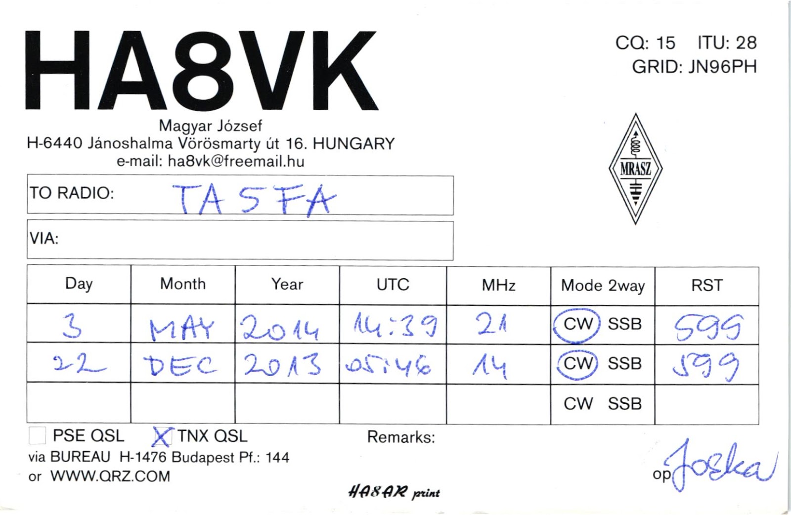 QSL-CARD: Eylül 2019