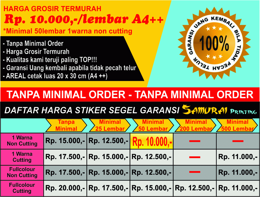 Jual Stiker Segel Garansi Bahan Pecah Telur [SAMURAI PRINTING]: ALAMAT ...