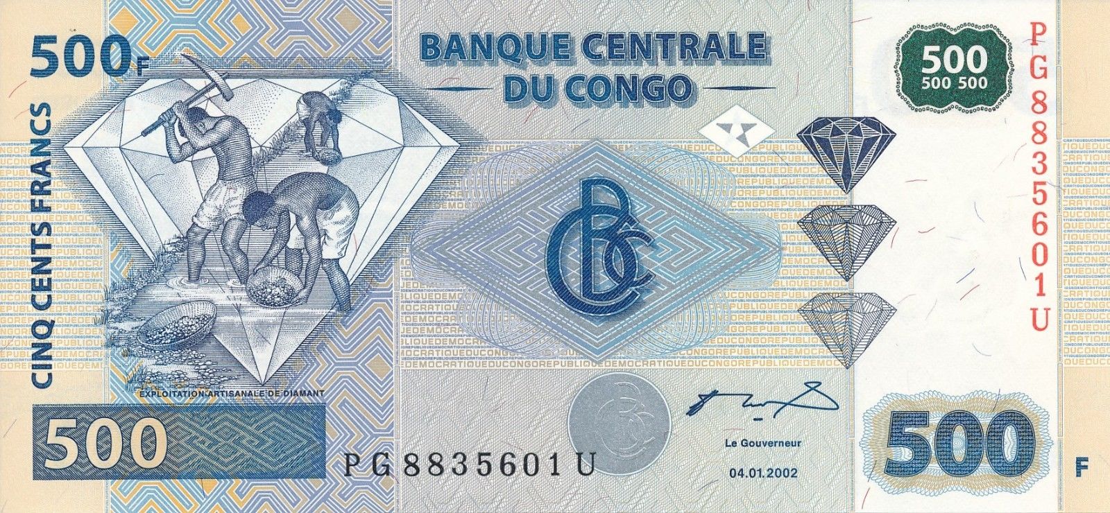Congo Democratic Republic 500 Congolese francs banknote 2002|World ...