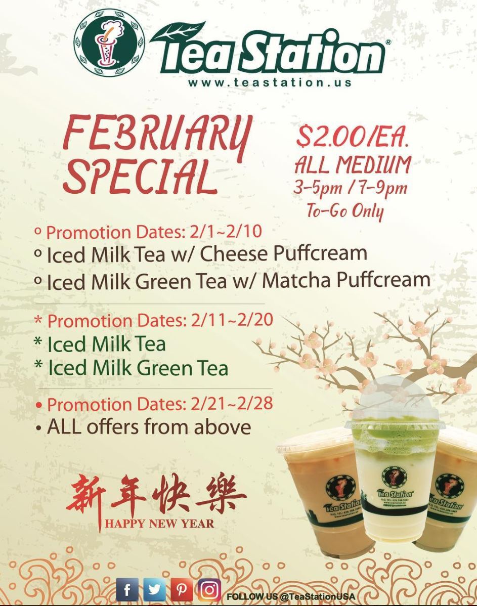 All February, Enjoy Tea Station Drinks For Only $2