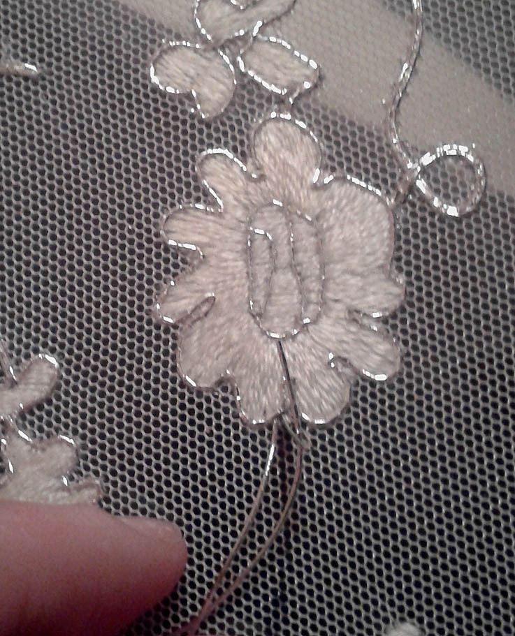 Sew in Love: Wedding Dress Modesty Panel - More details on the silver work