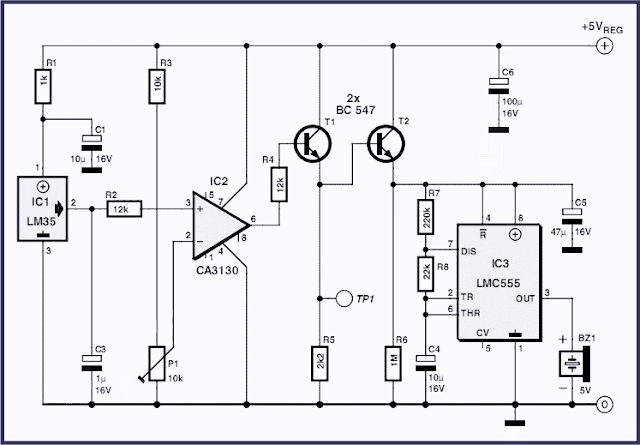 Overheat Detector Alarm LM35 Circuit Project