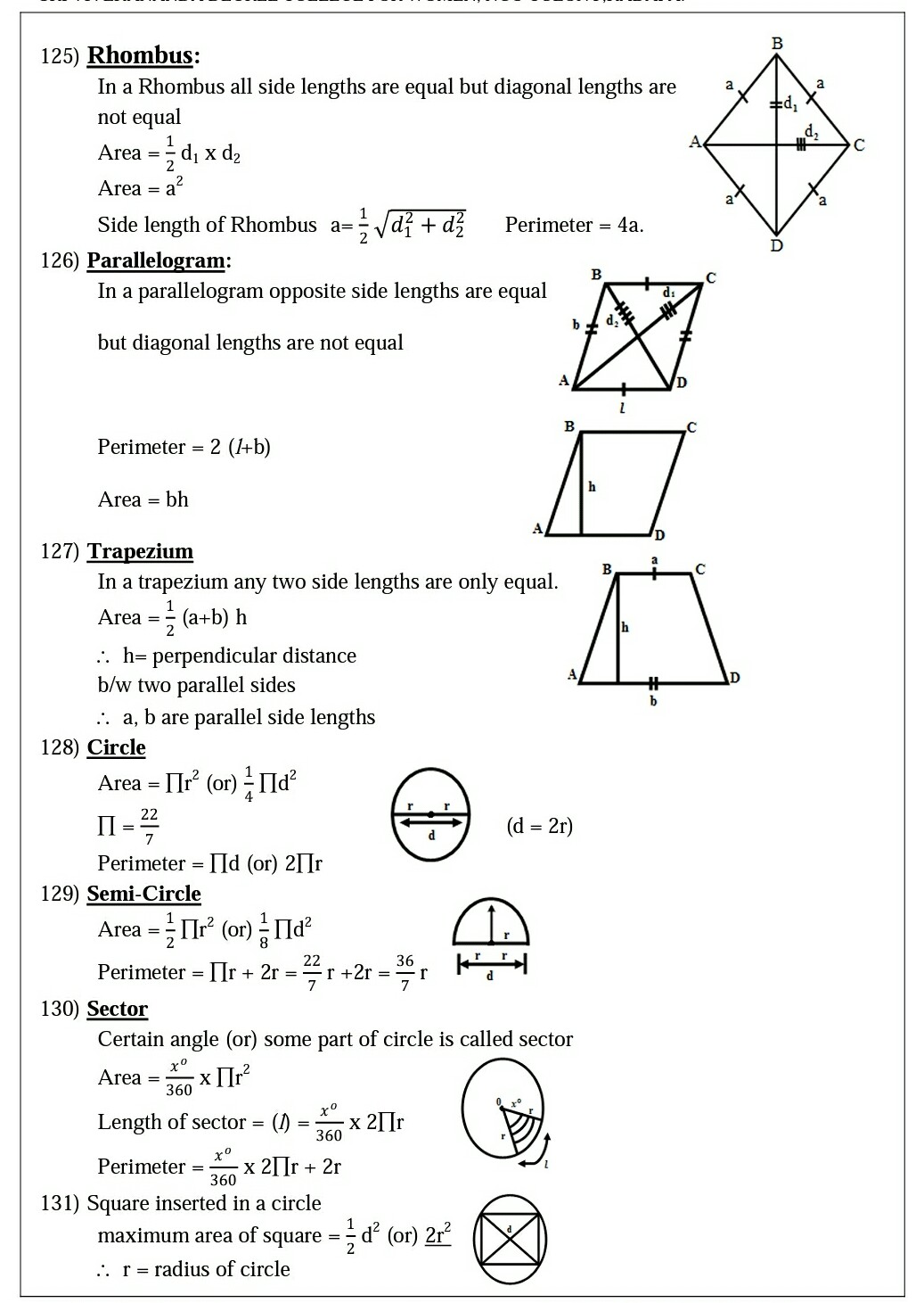 ARITHMETIC AND REASONING FOR COMPETITIVE EXAMS : Mensuration formulas