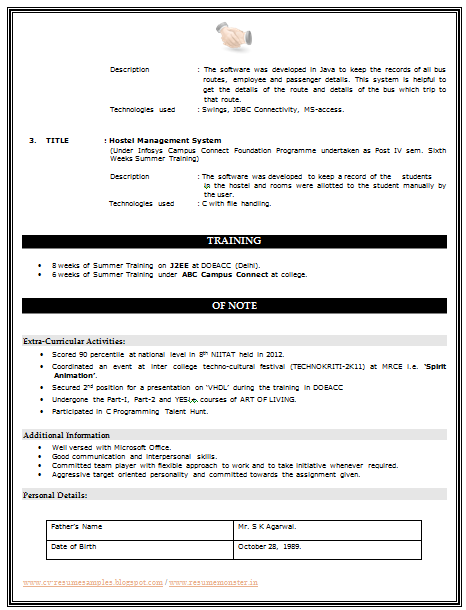Over 10000 CV and Resume Samples with Free Download: B Tech Resume ...