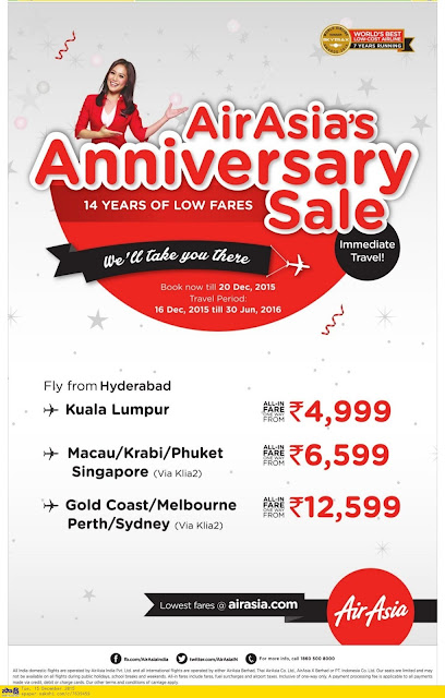 Air Asia Anniversary Sale Lowest Fares Offer Ever 2015 From Hyderabad