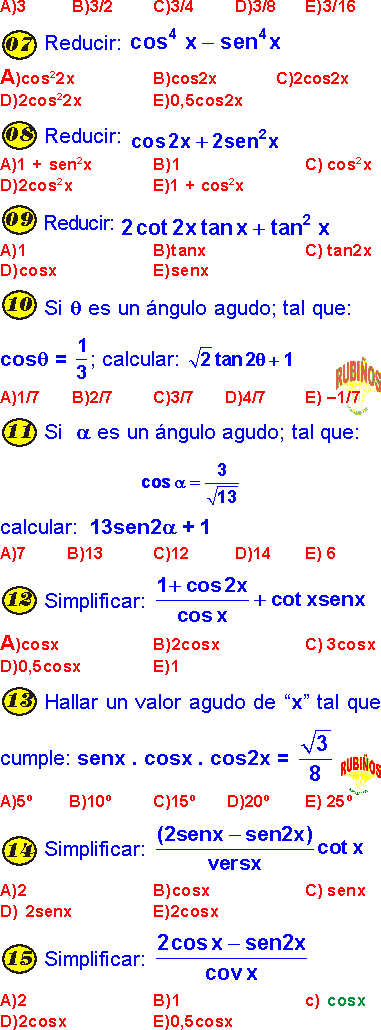 IDENTIDADES DEL ANGULO DOBLE EJERCICIOS RESUELTOS DE TRIGONOMETRIA PDF