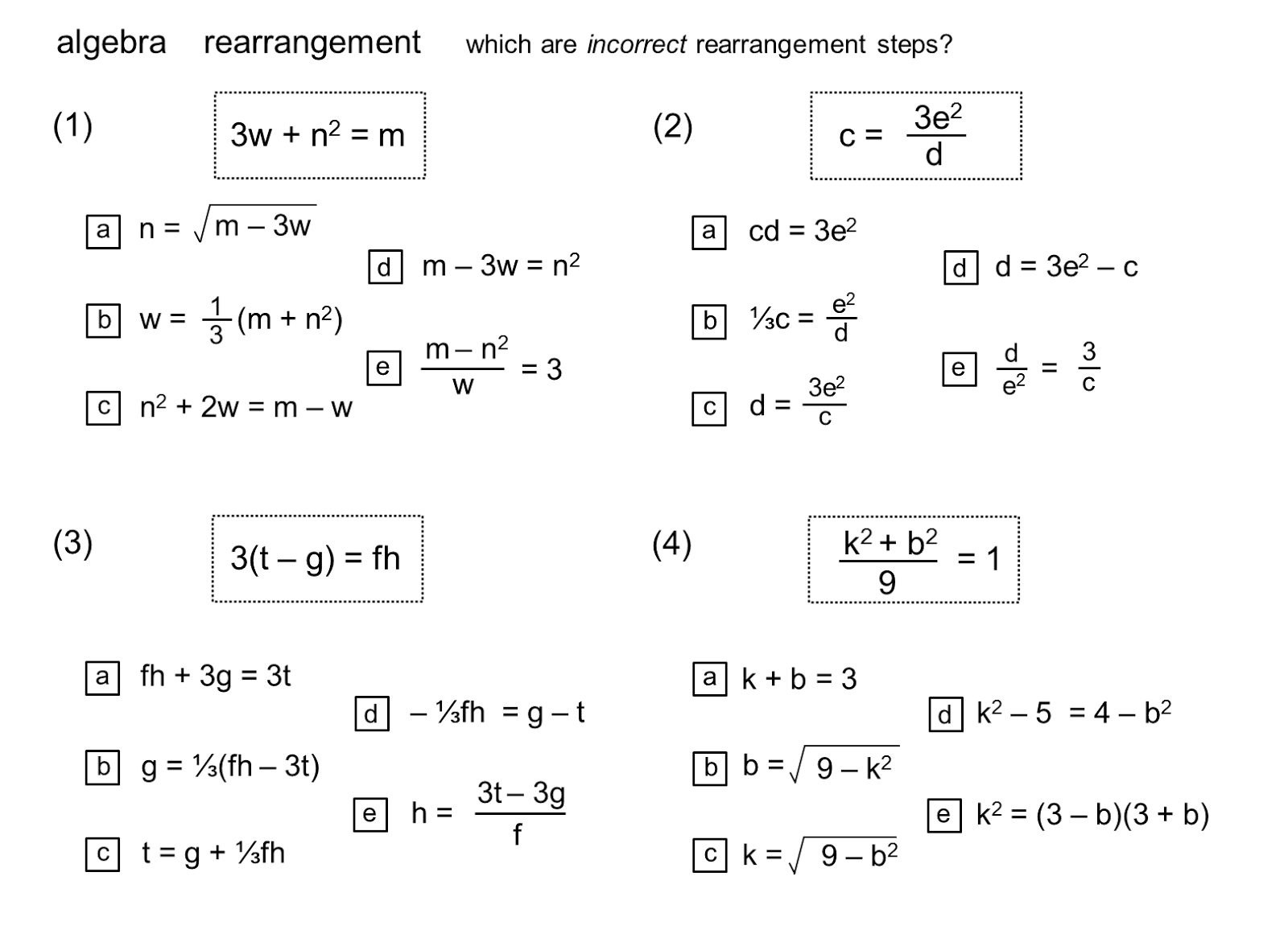 MEDIAN Don Steward mathematics teaching: rearrangement quiz questions