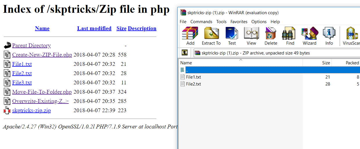 How to create a zip file using PHP - ZipArchive Class | SKPTRICKS