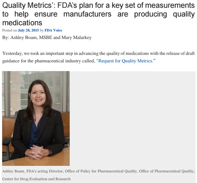 Quality Metrics - FDA plan - Pharma Quality Community