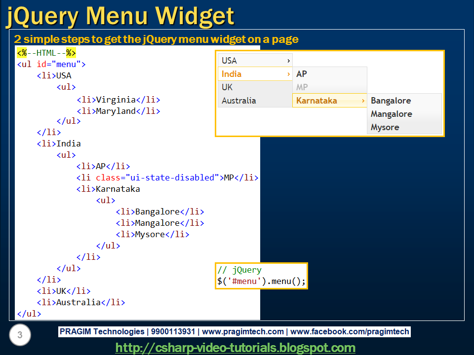 Sql server, .net and c# video tutorial: jquery menu widget
